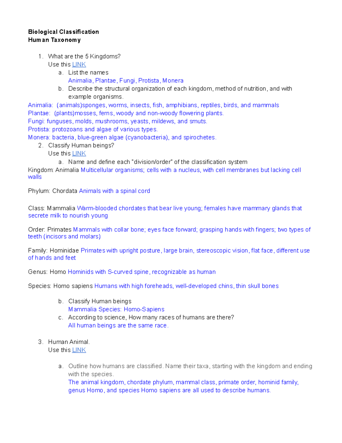 Human Taxonomy Classification Species
