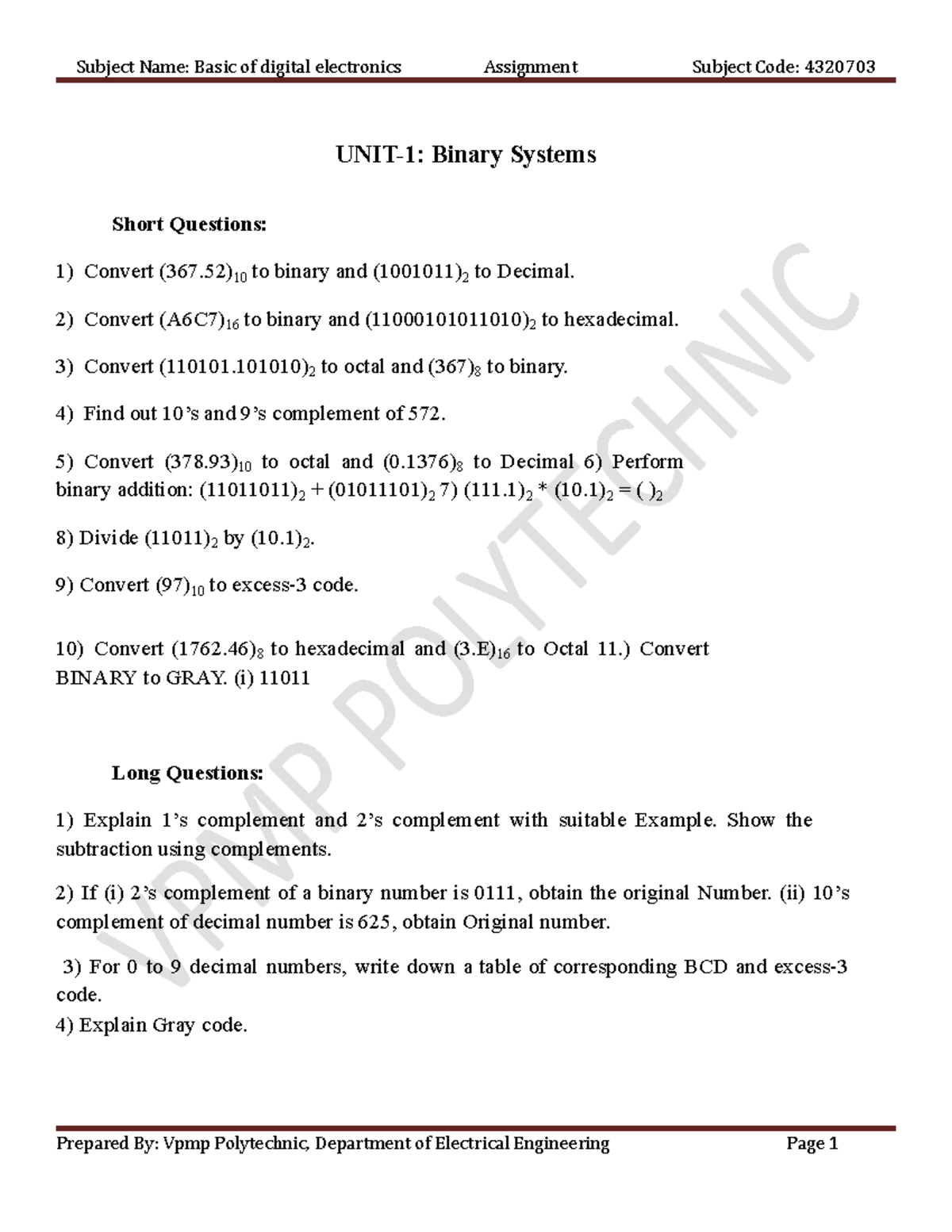 Bde Assignment F66d6d Maths For Engineers Custom Book Source Book Vpmp Polytechnic Unit 1