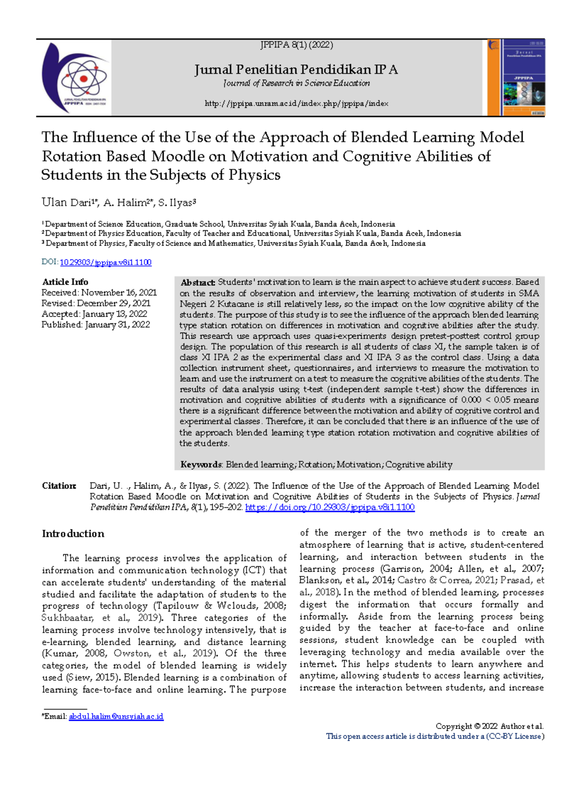 Influence of the Use of the Approach of Blended Learning Model Rotation ...