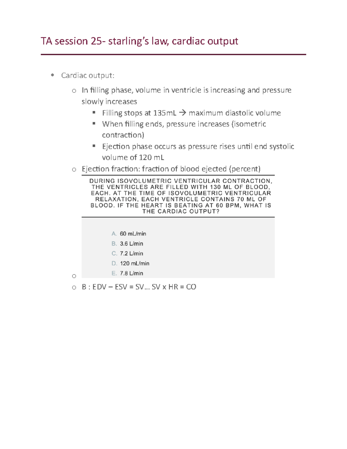 TA session 25 caridac output and starling's law - TA session 25 ...
