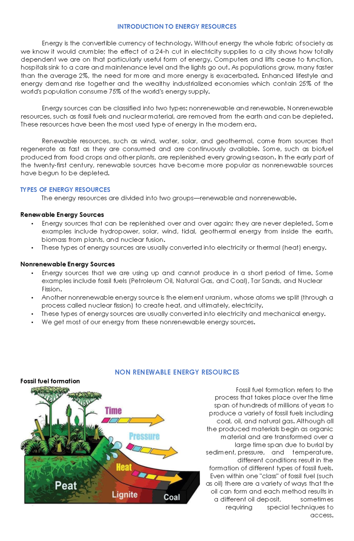 Earth SCI Energy Resources - INTRODUCTION TO ENERGY RESOURCES Energy is ...