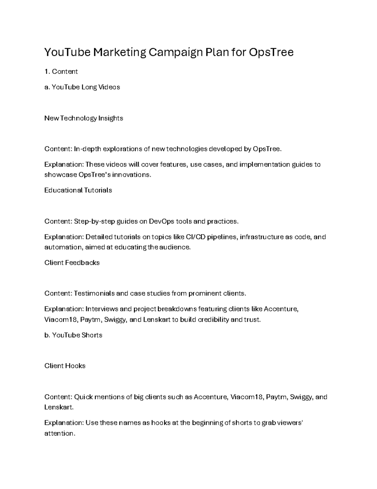 Marketing Assignment Ops Tree - YouTube Marketing Campaign Plan for ...