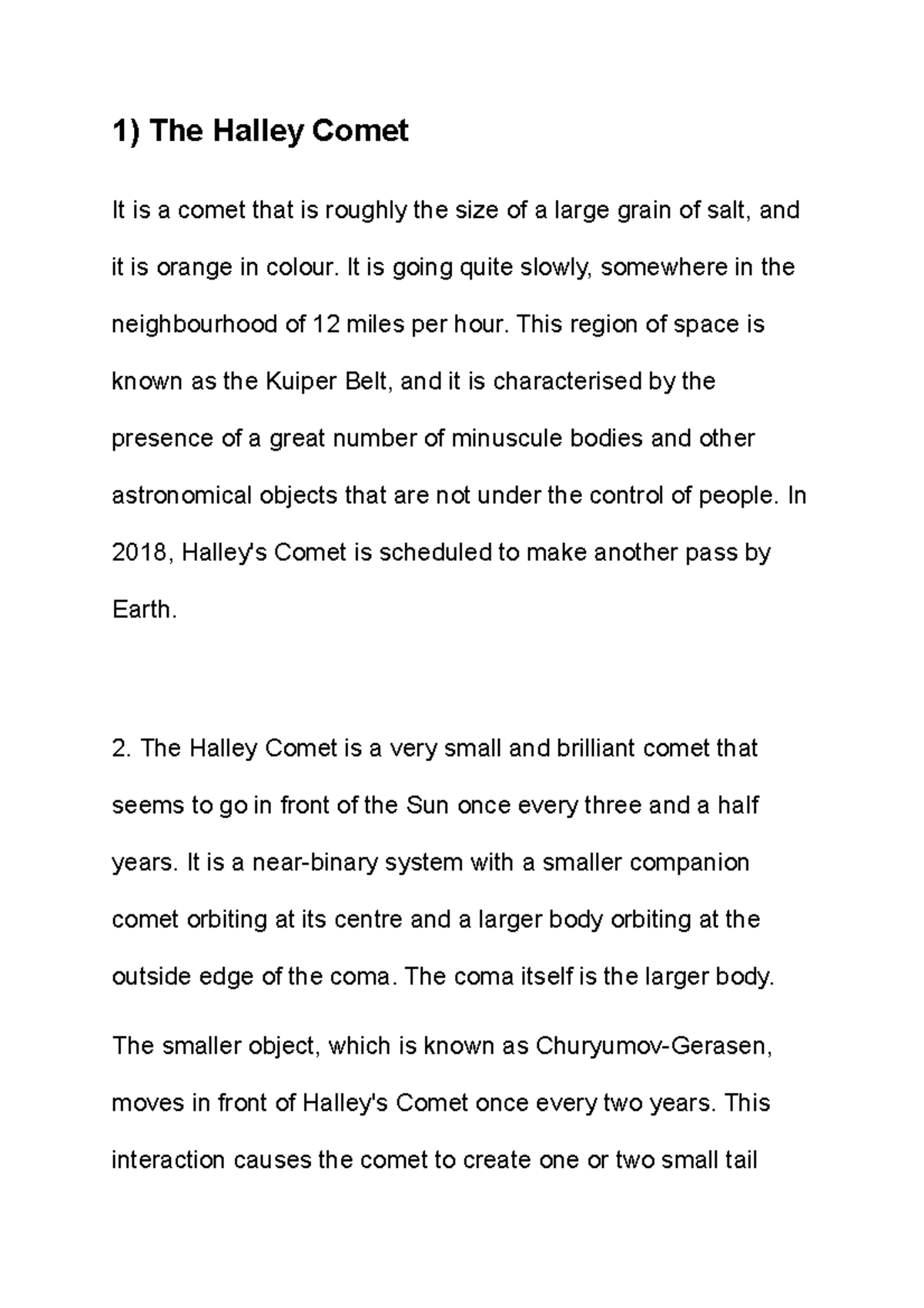 1 The Halley Comet - Notes - 1) The Halley Comet It is a comet that is ...