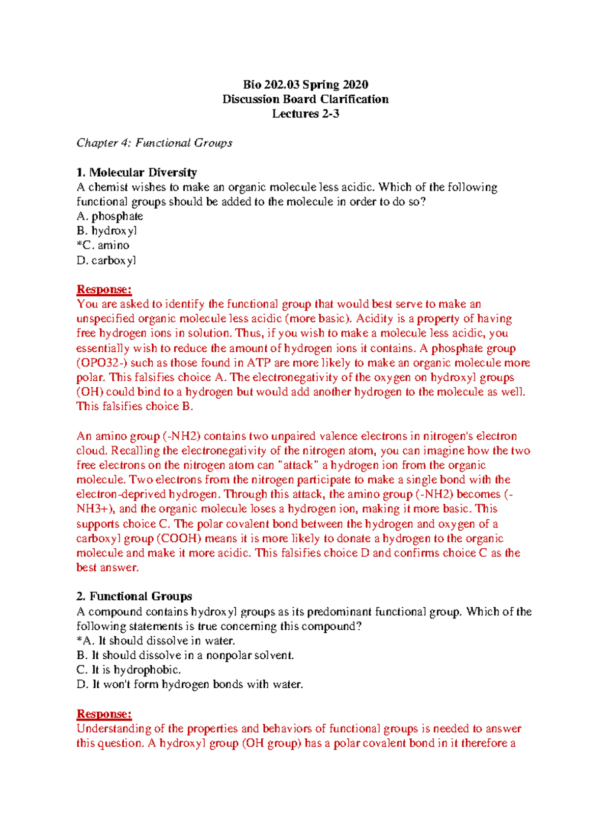 Discussion Board 1 - Bio 202 Spring 2020 Discussion Board Clarification ...