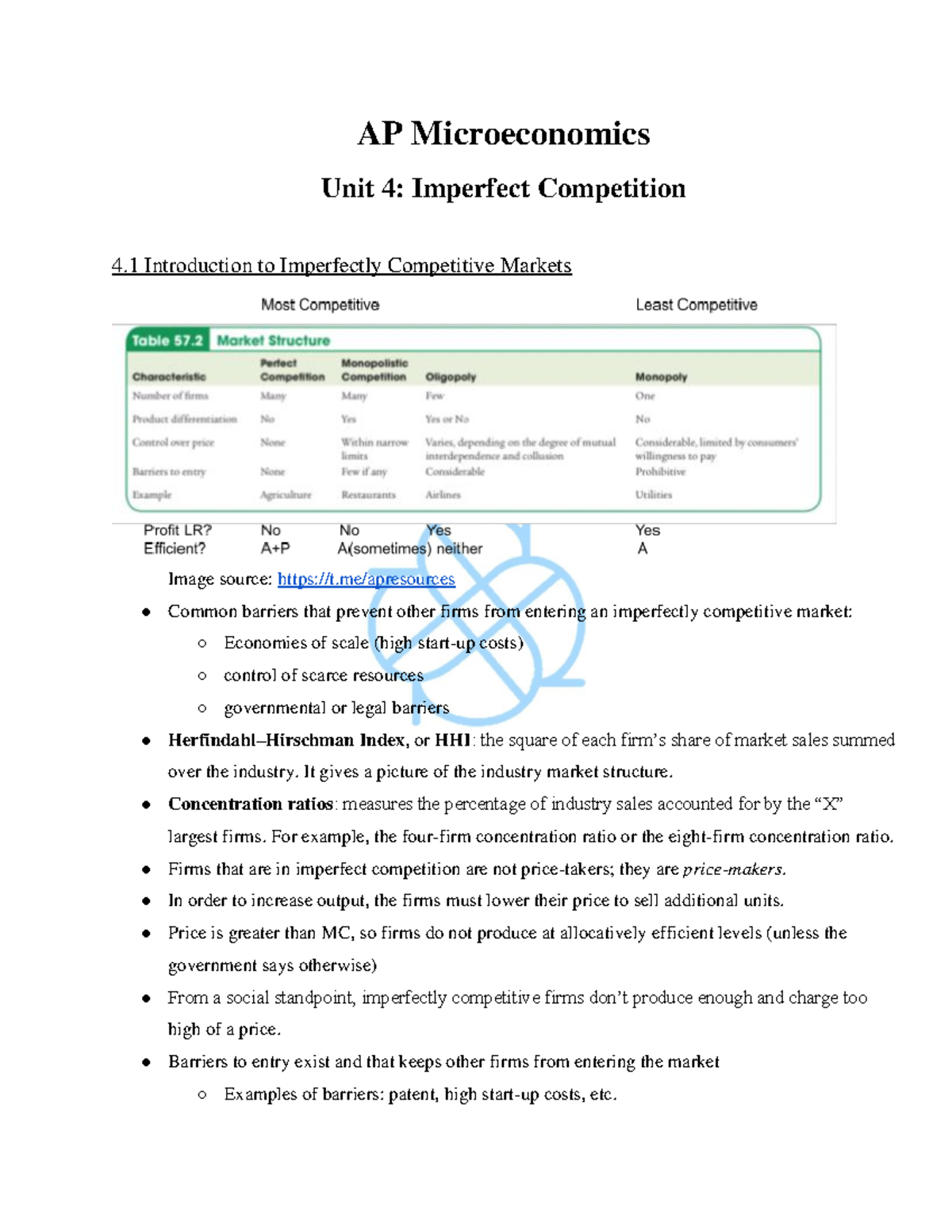 Ap micro unit 4 - AP Microeconomics Unit 4: Imperfect Competition 4 Introduction to Imperfectly ...