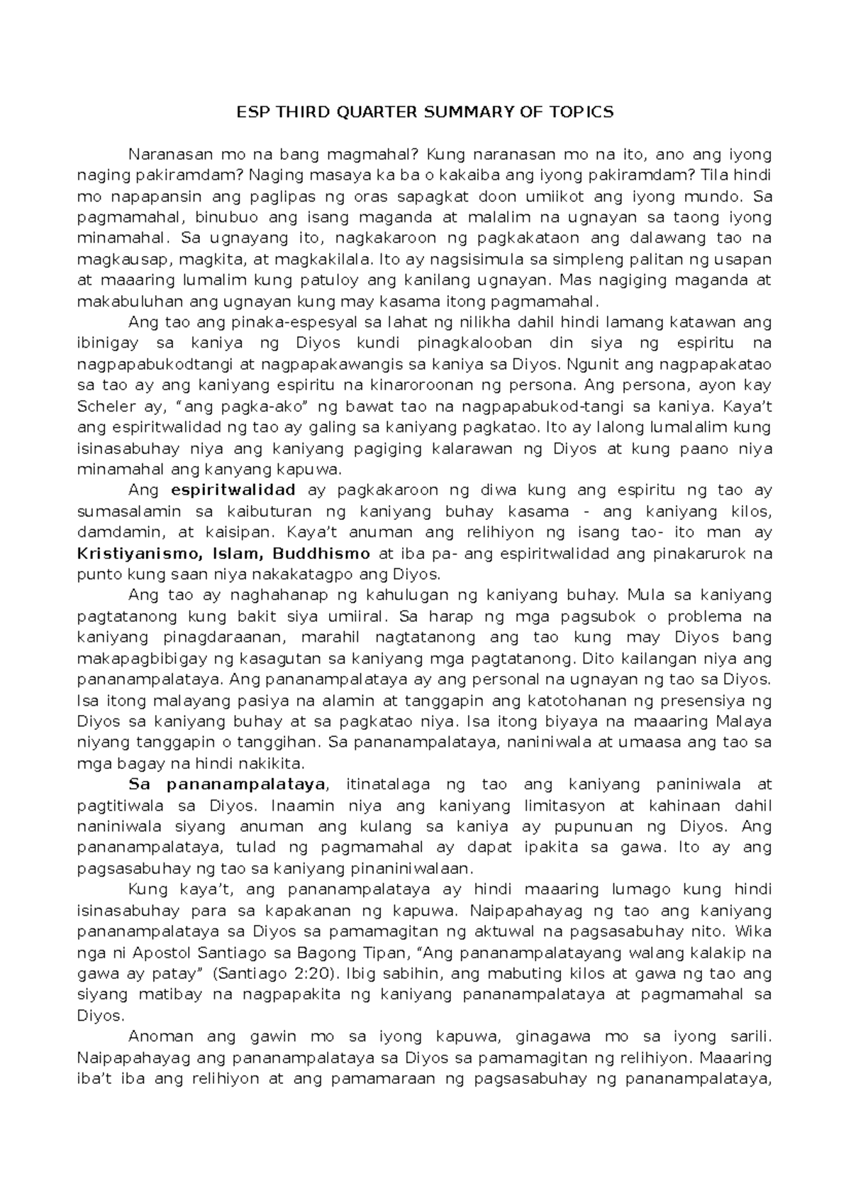 ESP Third Quarter Summary OF Topics - ESP THIRD QUARTER SUMMARY OF ...