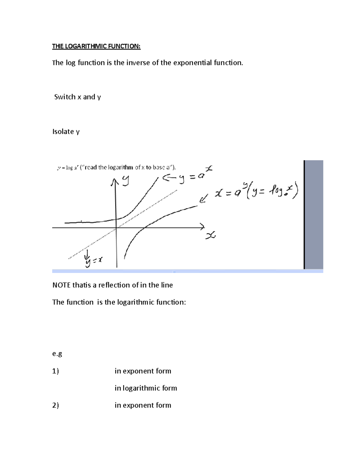 Logaritmic 0function - Math - THE LOGARITHMIC FUNCTION: The log ...