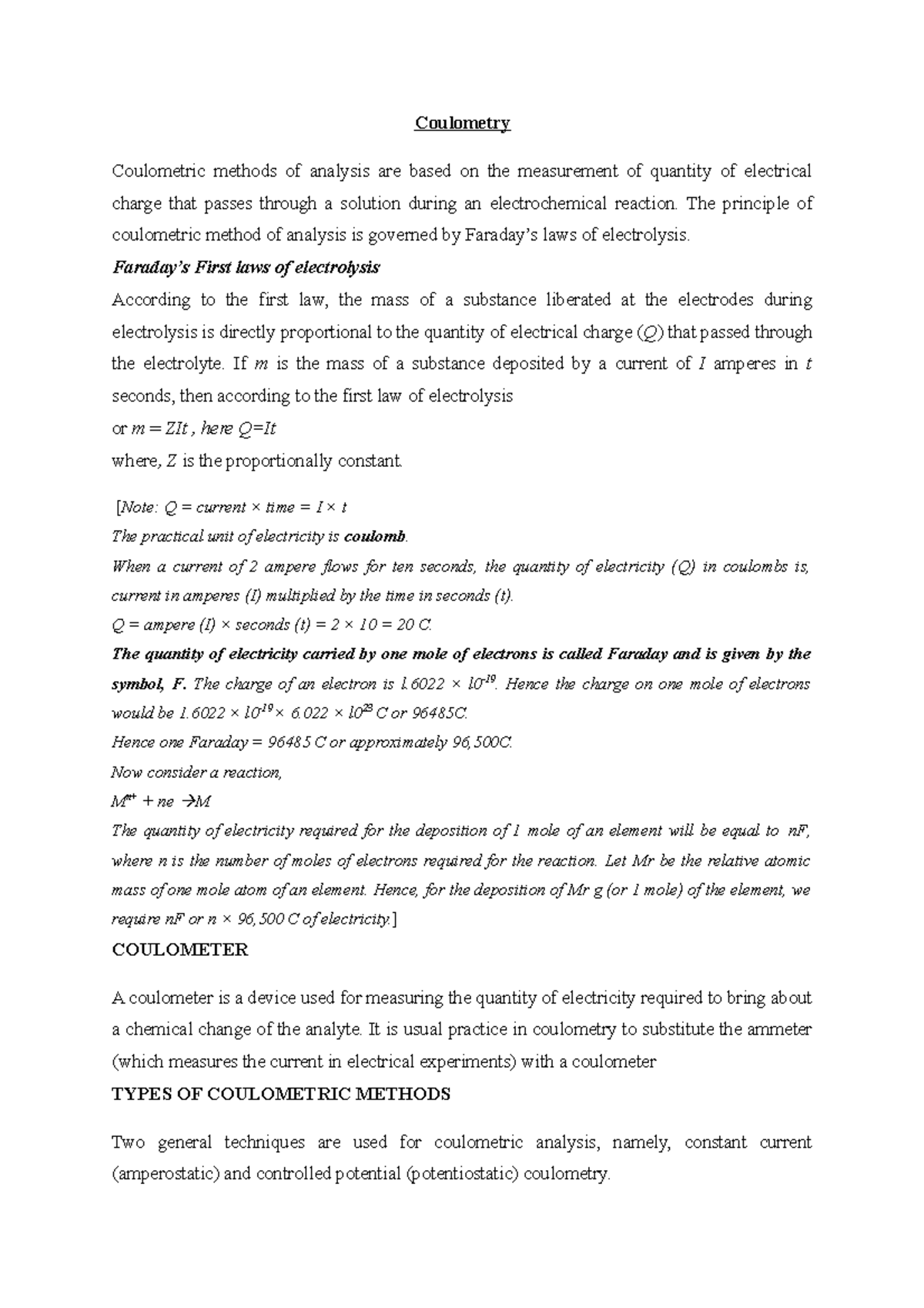 Coulometry revised - It's a lecture note - Coulometry Coulometric ...