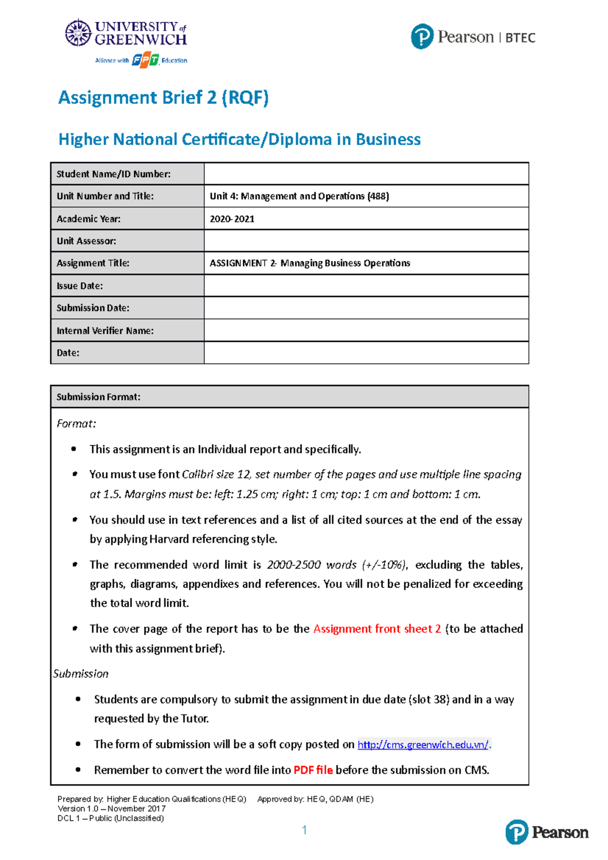 Unit 4 488 Assignment 2 brief (new Fall 2020) - Assignment Brief 2 (RQF) Higher National - Studocu