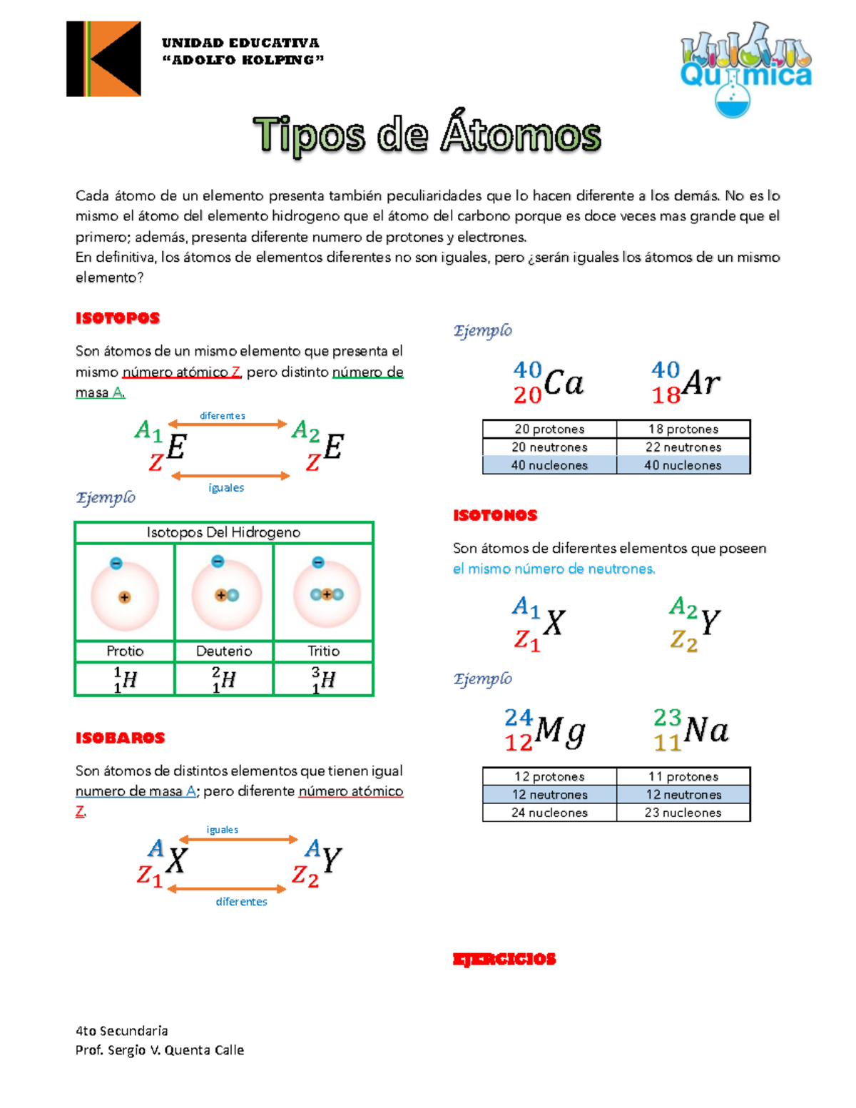 ATOMOS: ISOBAROS, ISOTONOS, ISOTOPOS - 4to Secundaria Prof. Sergio V ...