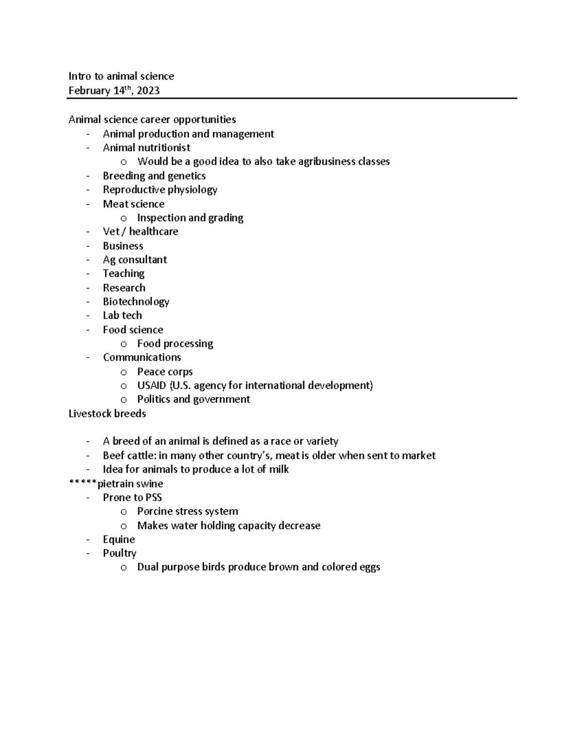 Animal science 2-14-2023 - Intro to animal science February 14th, 2023 ...