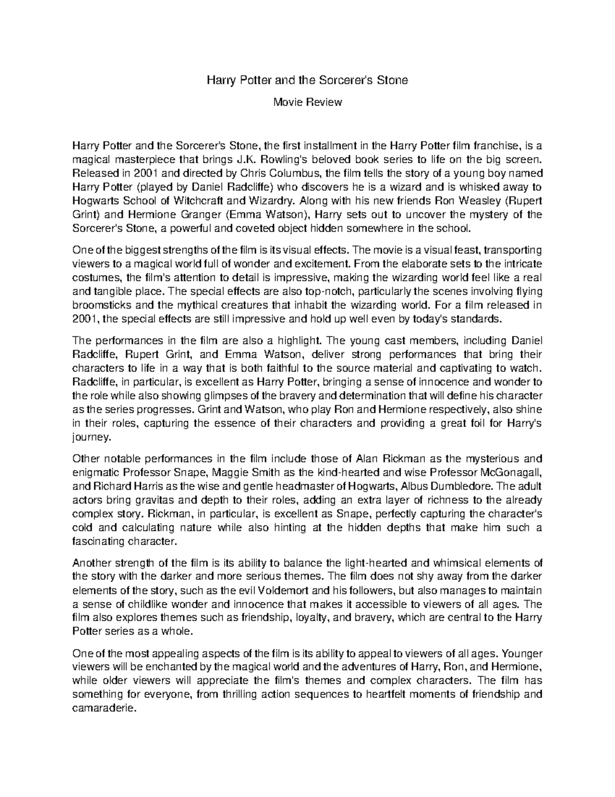 Harry Potter and the Sorcerer (Movie Review) - Harry Potter and the ...