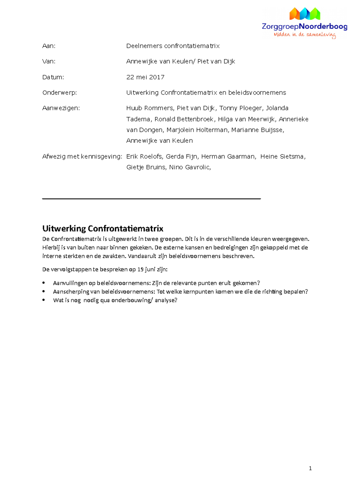 Uitwerking confrontatiematrix en speerpunten - Aan: Deelnemers ...