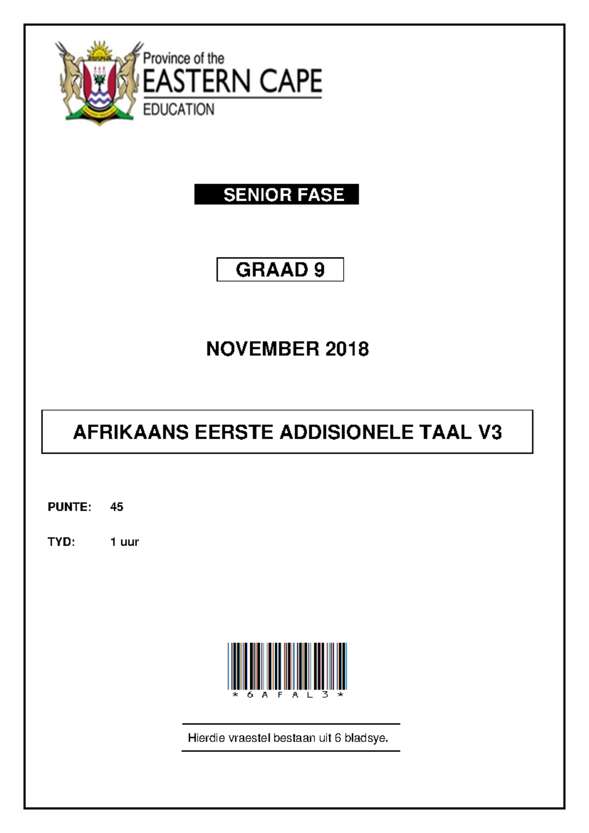 Verslag opdrag - SENIOR FASE GRAAD 9 NOVEMBER 2018 AFRIKAANS EERSTE ...