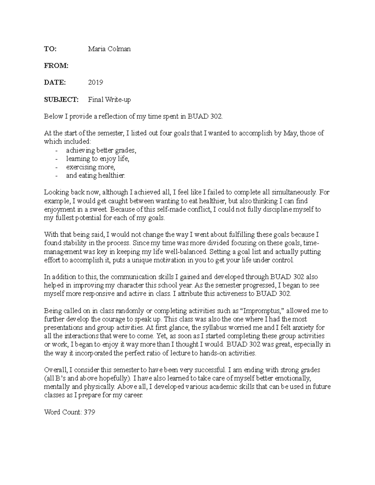 Final memo 302 - Communication Memo Communication in Business ...