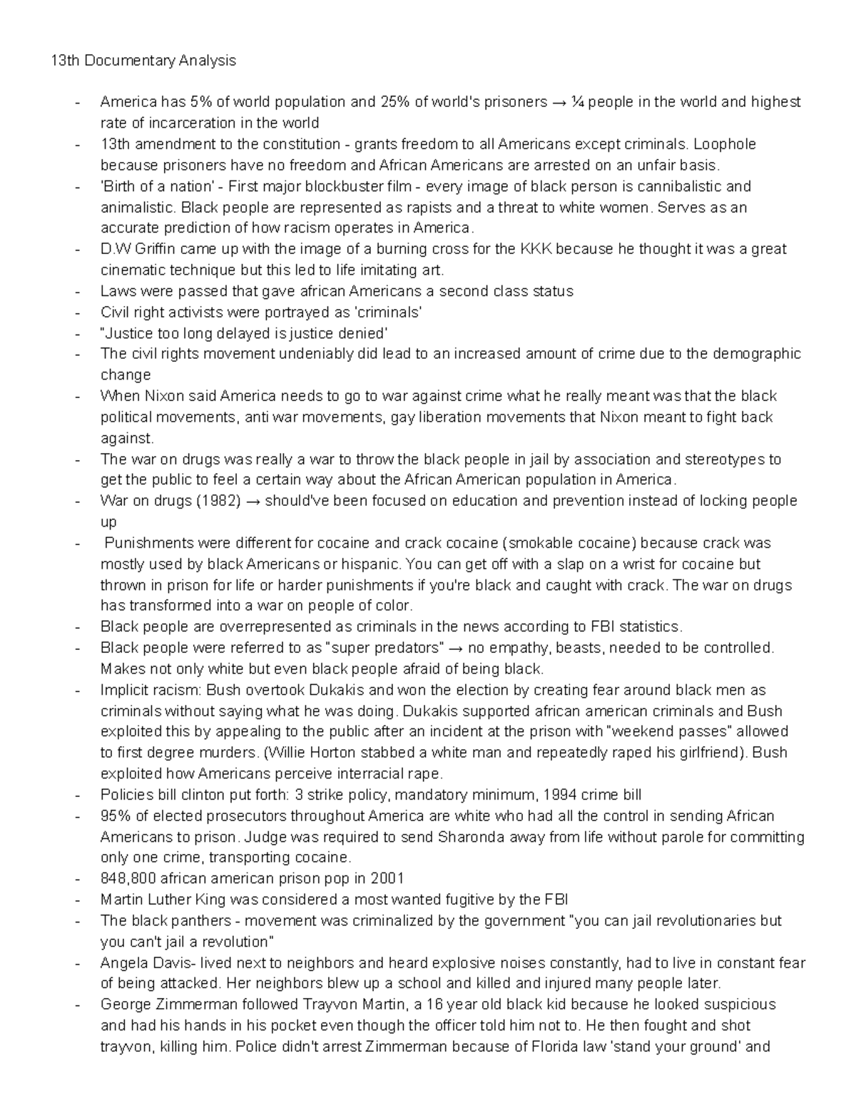 ENG 105 13th Documentary Analysis - 13th Documentary Analysis America ...