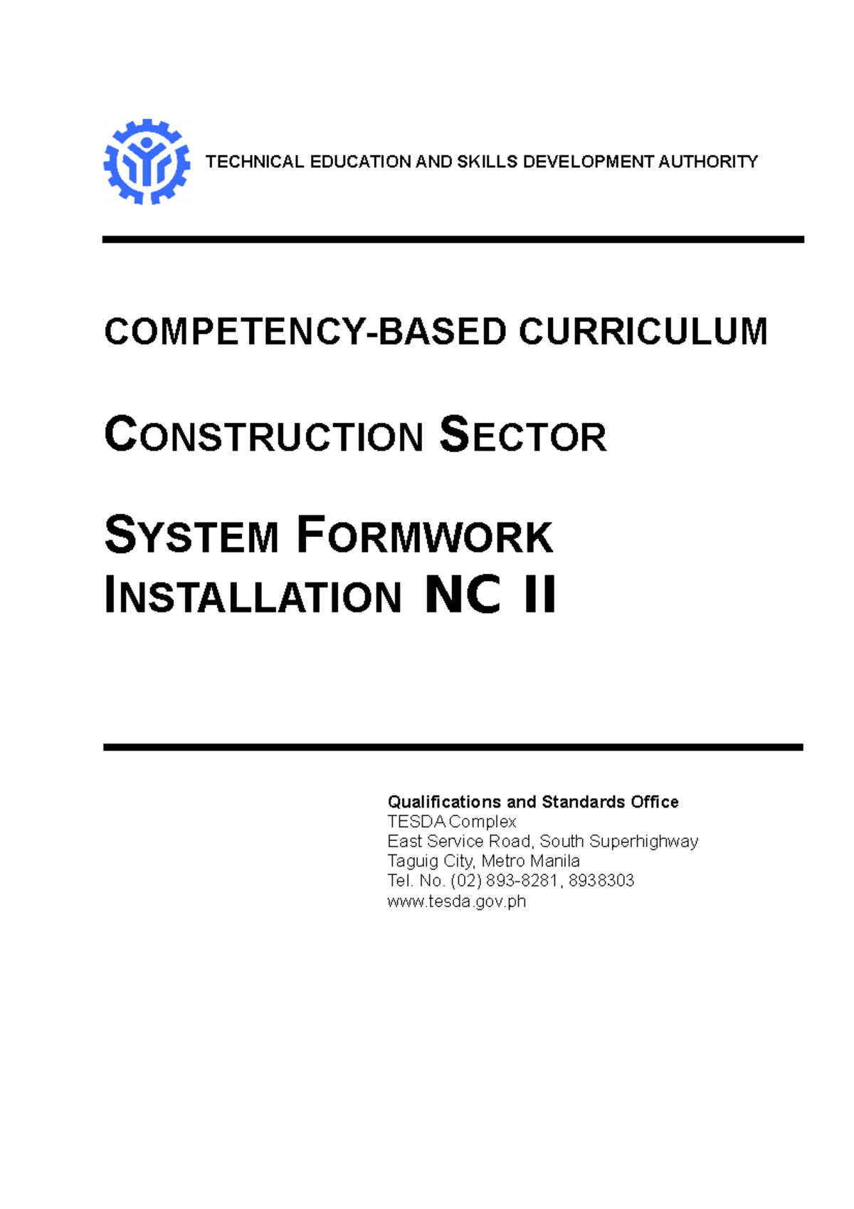 CBC System Formwork Instalation NC II - ####### TECHNICAL EDUCATION AND ...