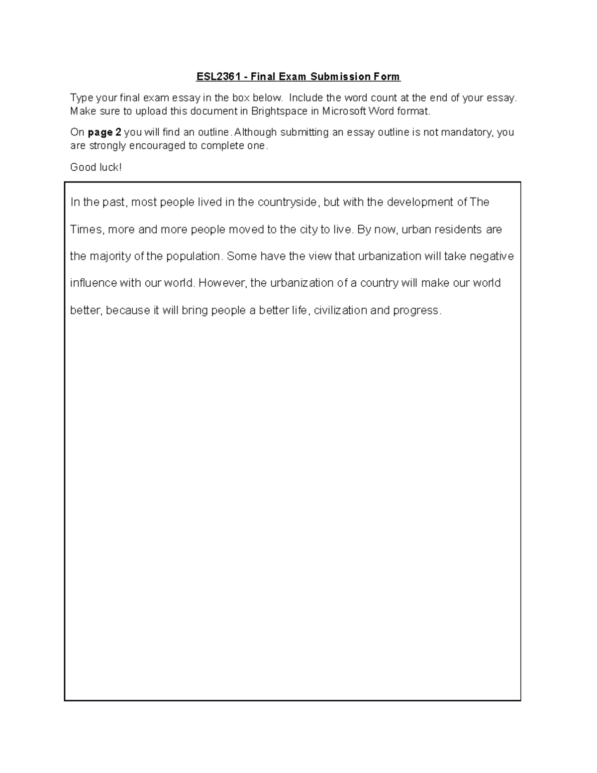 Final Exam Submission Form - Include the word count at the end of your ...