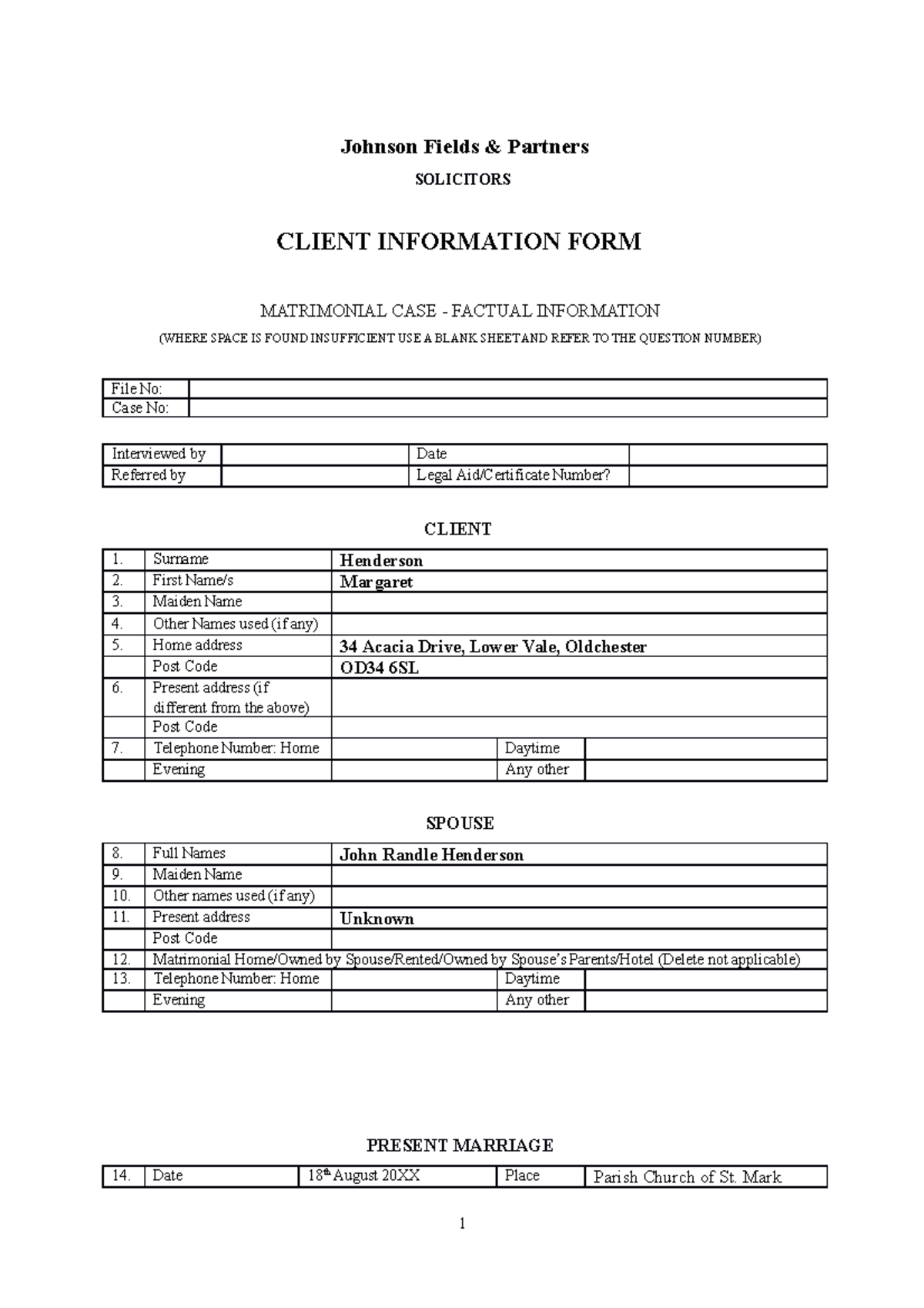 Client Information Form assesment 1b - Johnson Fields & Partners ...