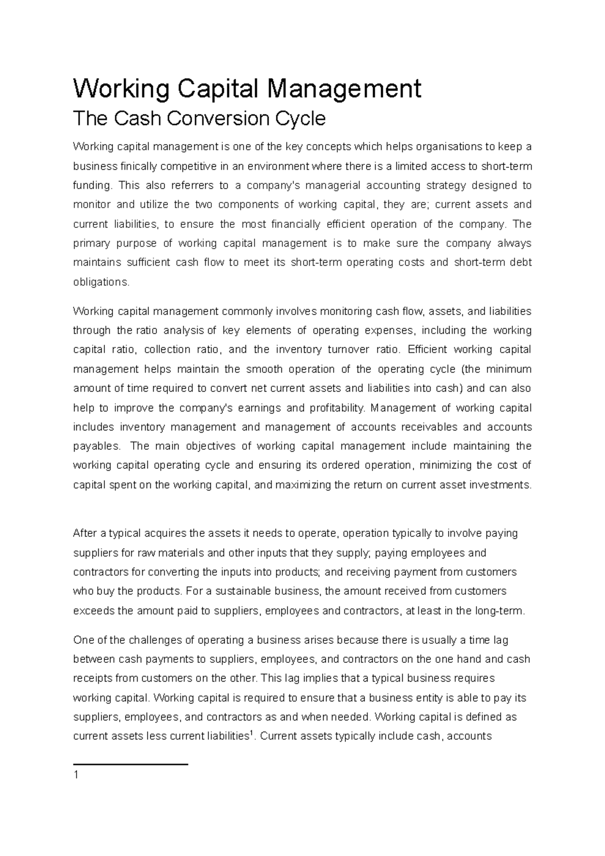 WCM CCC reading - WCM - Working Capital Management The Cash Conversion ...