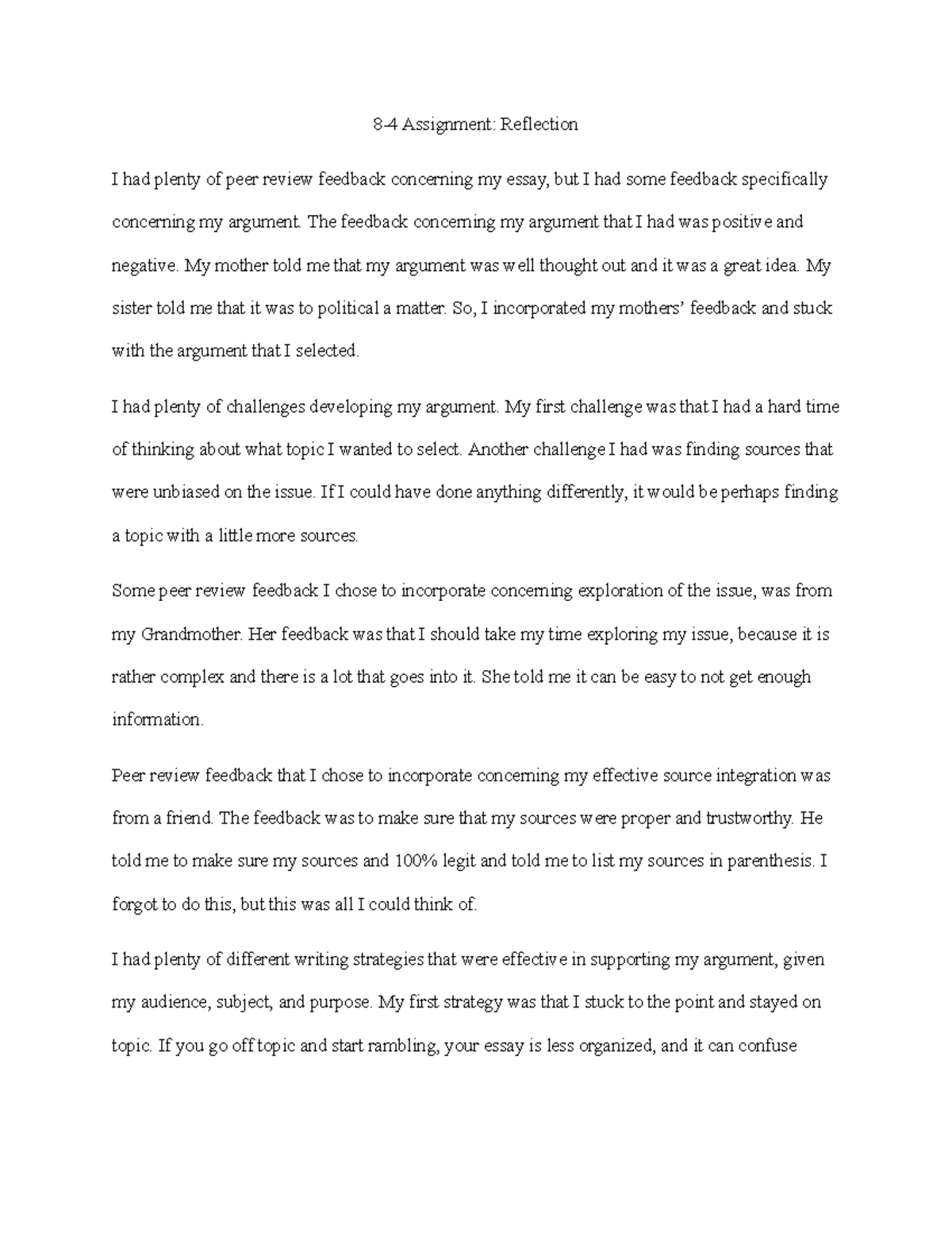 Week 8 assignment english 2 - 8-4 Assignment: Reflection I had plenty ...