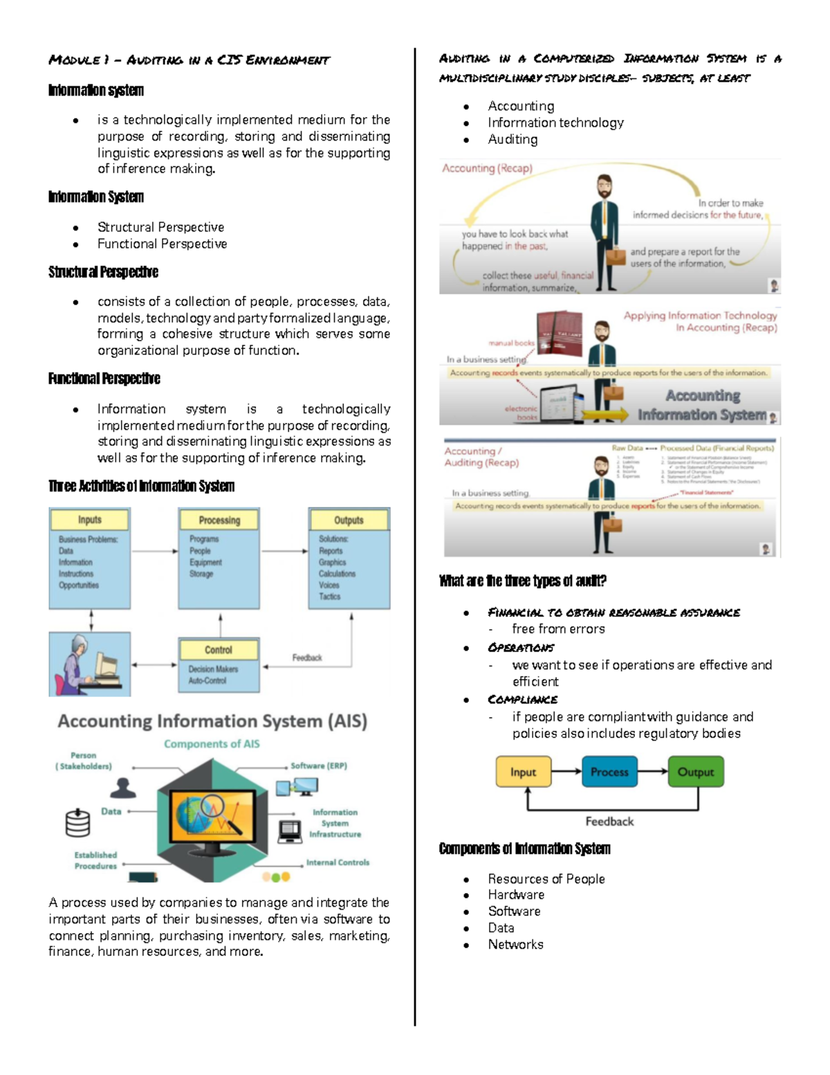 Midterms reviewer - Module 1 – Auditing in a CIS Environment Information system - is a - Studocu