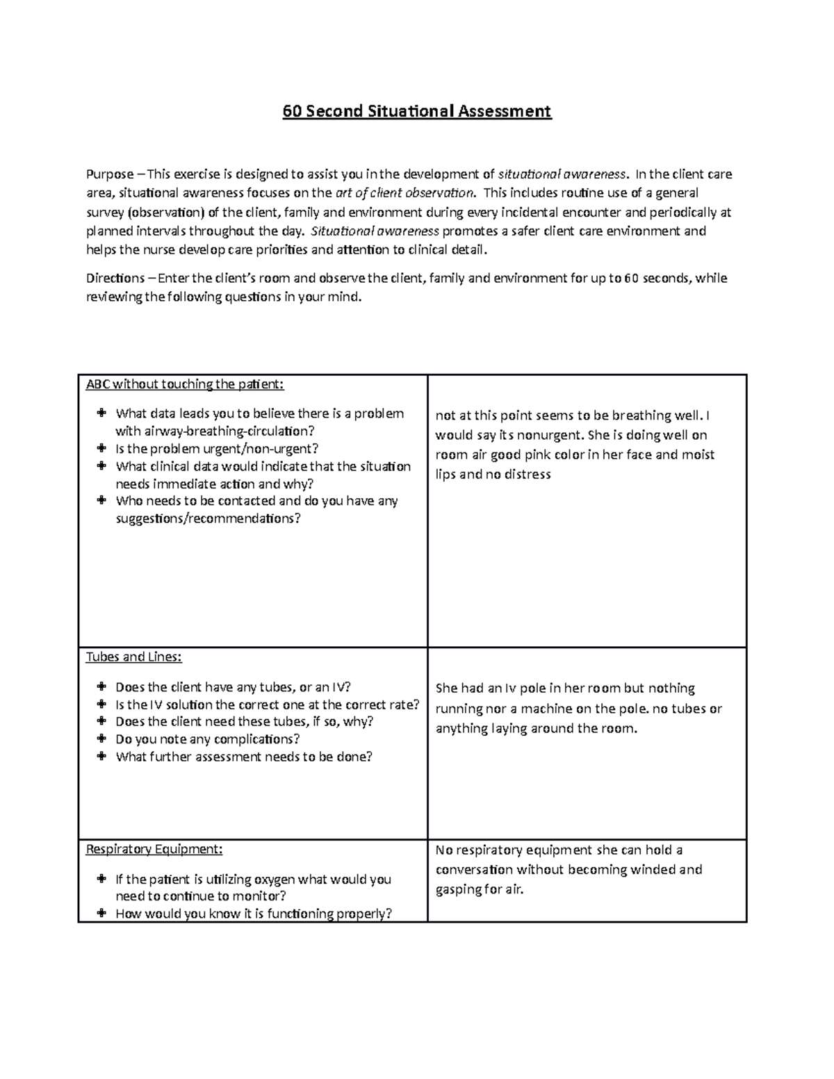 60 Second Situational Assessment week 7 - 60 Second Situational ...