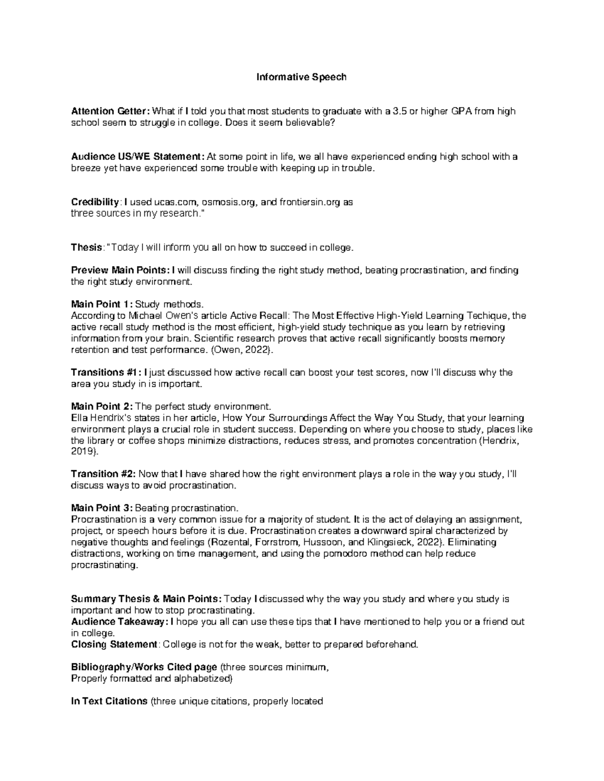 Informative Speech - Informative Speech Attention Getter: What if I told you that most students ...