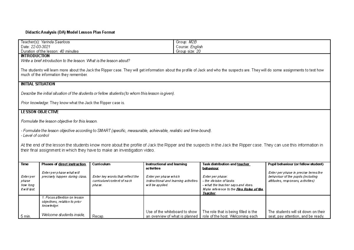 DA Model Lesson 1 - Dit is een oefenles voor Engels. - Didactic ...