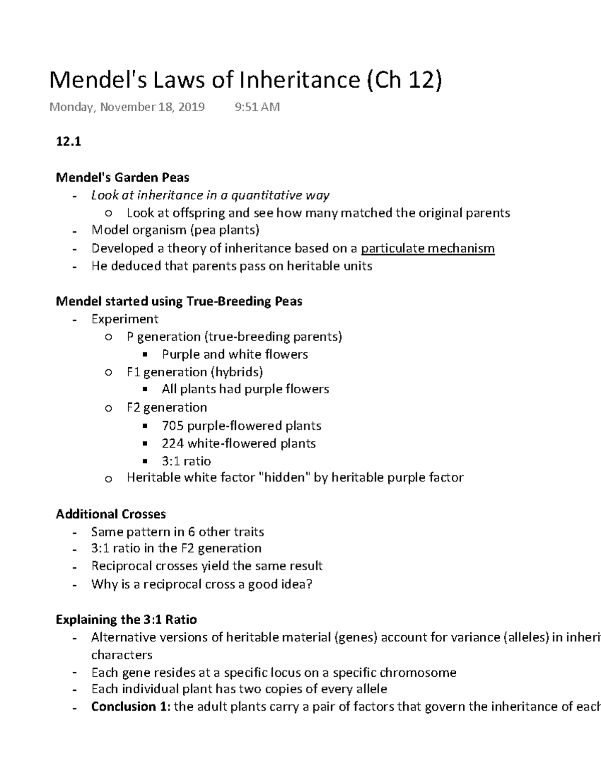 Mendel's Laws of Inheritance (Ch 12) - Warning: TT: undefined function ...