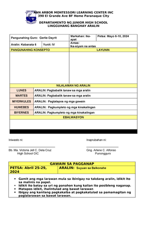 LP 15- FIL 11 - Lesson Plan - ANN ARBOR MONTESSORI LEARNING CENTER INC ...