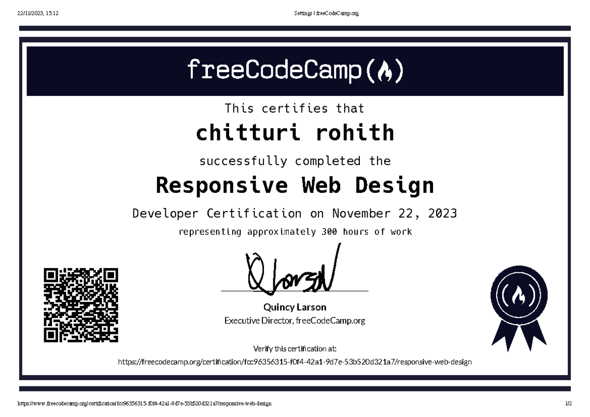 Free Code Camp.certificate 2 - 22/11/2023, 15:12 Settings | freeCodeCamp - Studocu