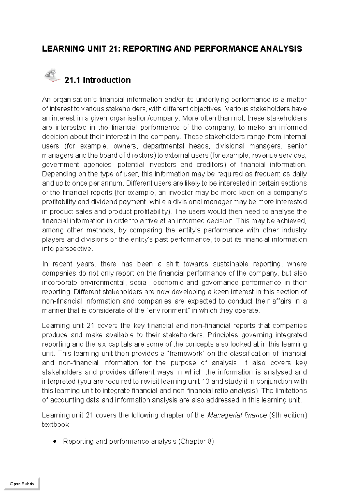 MAC3761 LU21 Reporting AND Performance Analysis - LEARNING UNIT 21: REPORTING AND PERFORMANCE ...