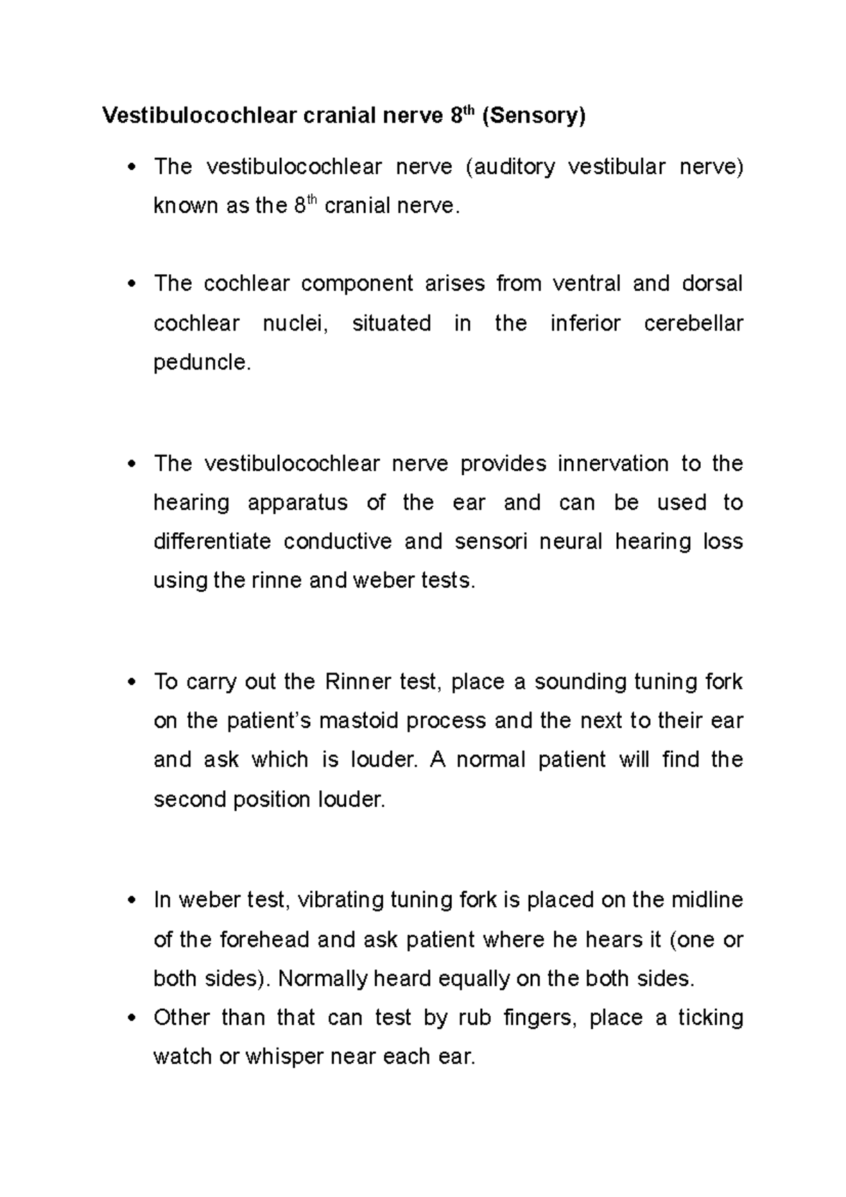 Vestibulocochlear nerve (sensory assessment) - Vestibulocochlear ...