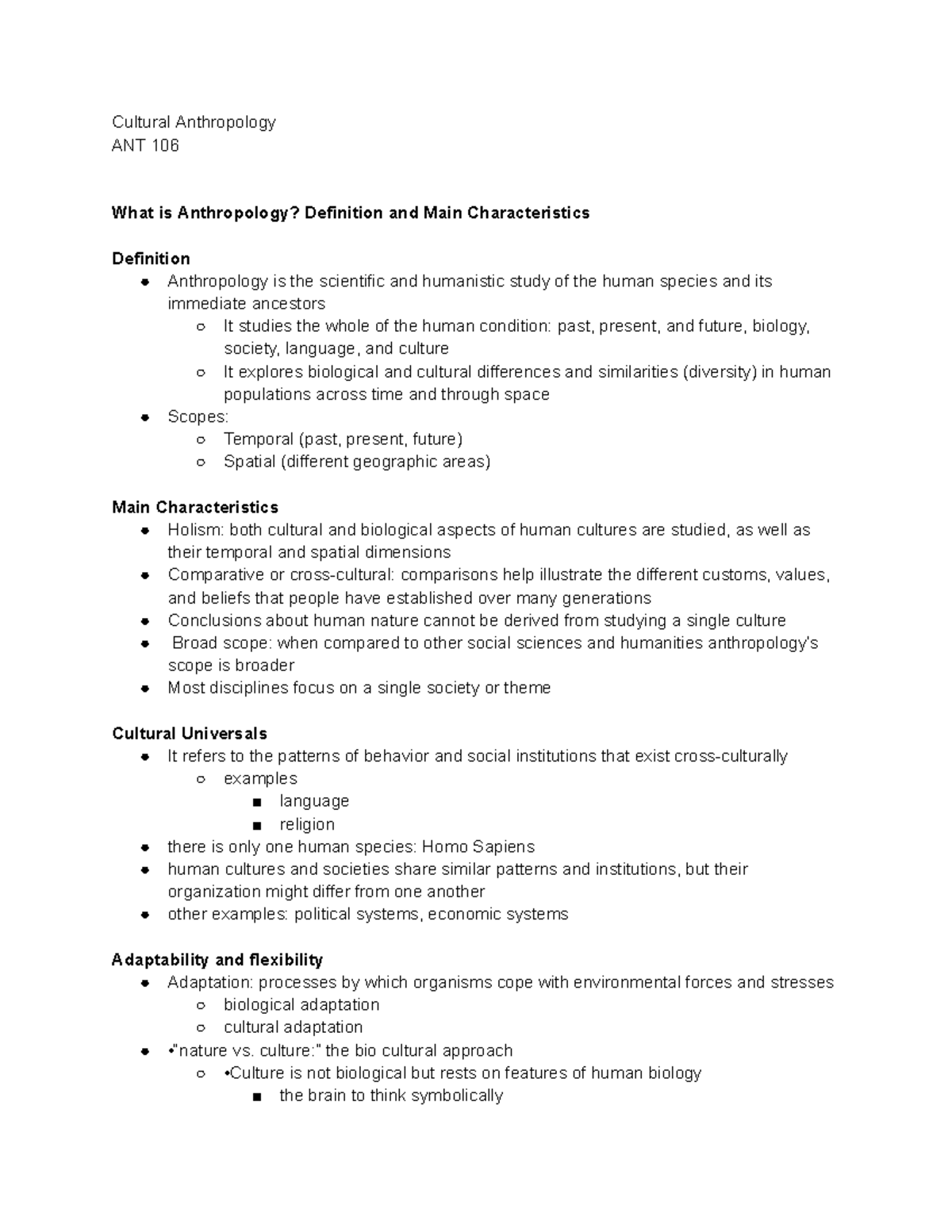 Anthro 1 - Cultural Anthropology ANT 106 What is Anthropology ...