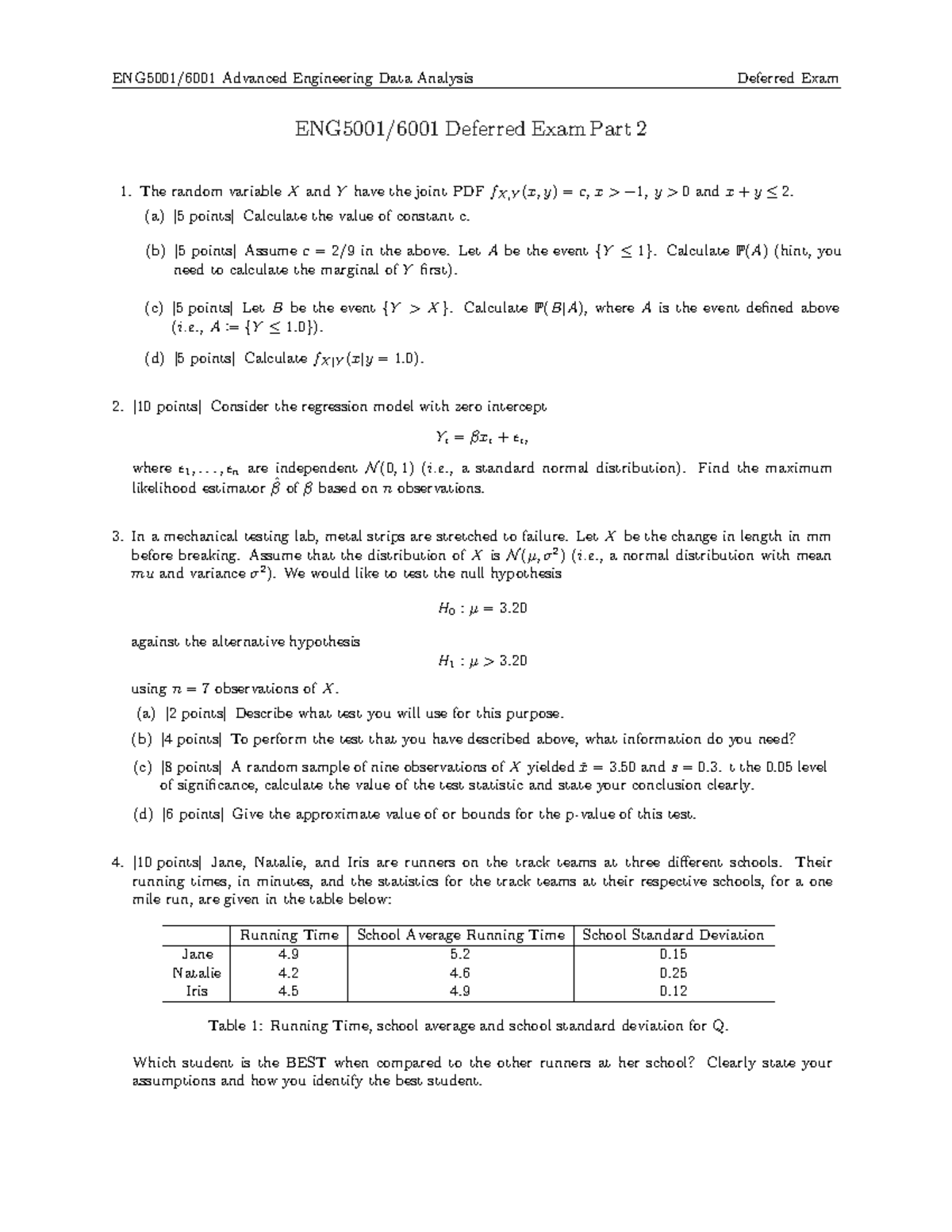 2022S1 ENG5001 6001 Deferred Exam Part2 - ENG5001/6001 Advanced Engineering Data Analysis ...