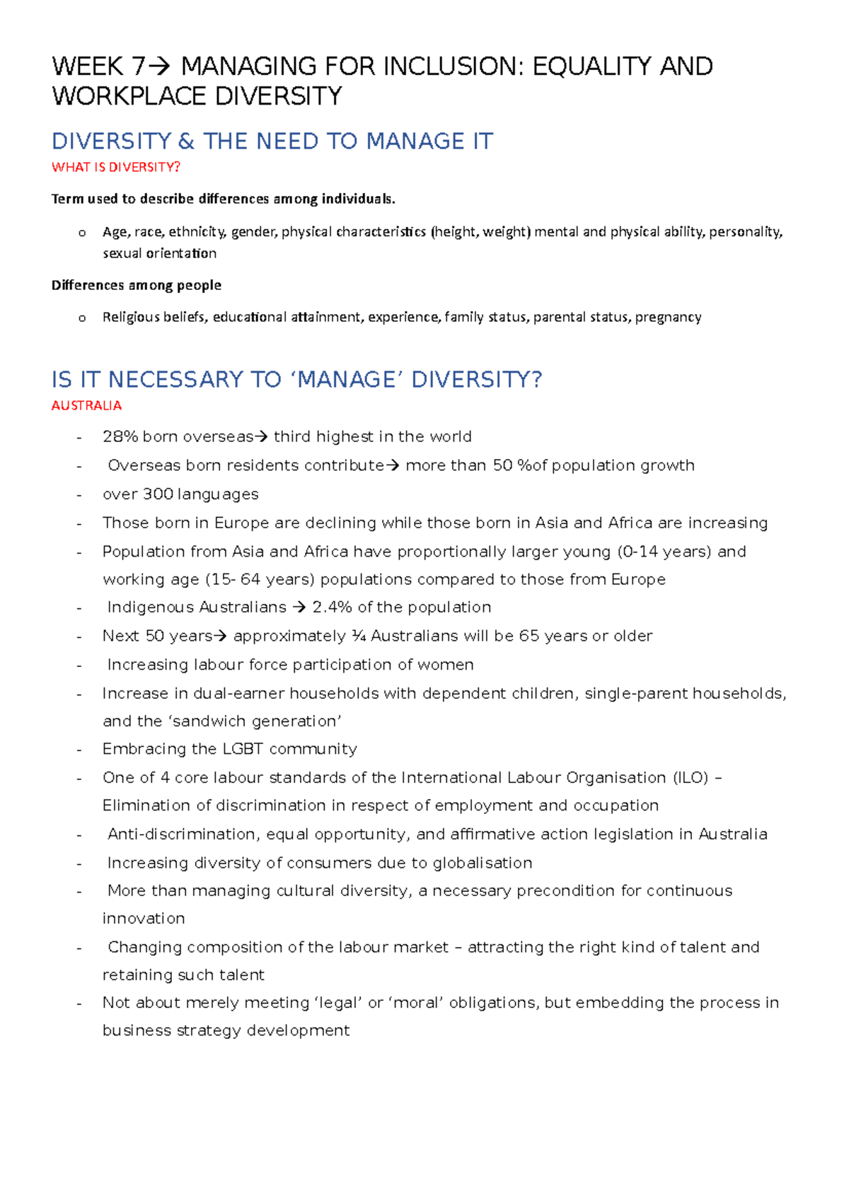 WEEK 7 - MANAGING FOR INCLUSION: EQUALITY AND WORKPLACE DIVERSITY ...