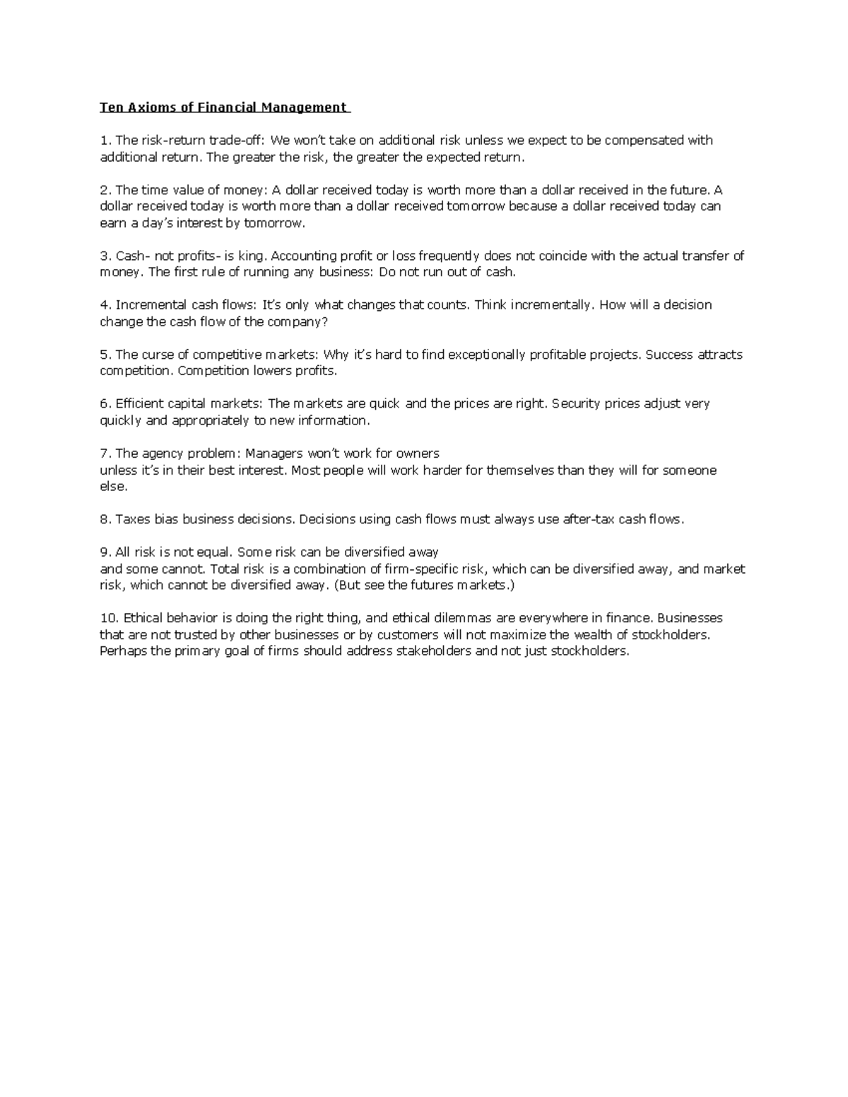 Ten Axioms of Financial Management - The greater the risk, the greater ...