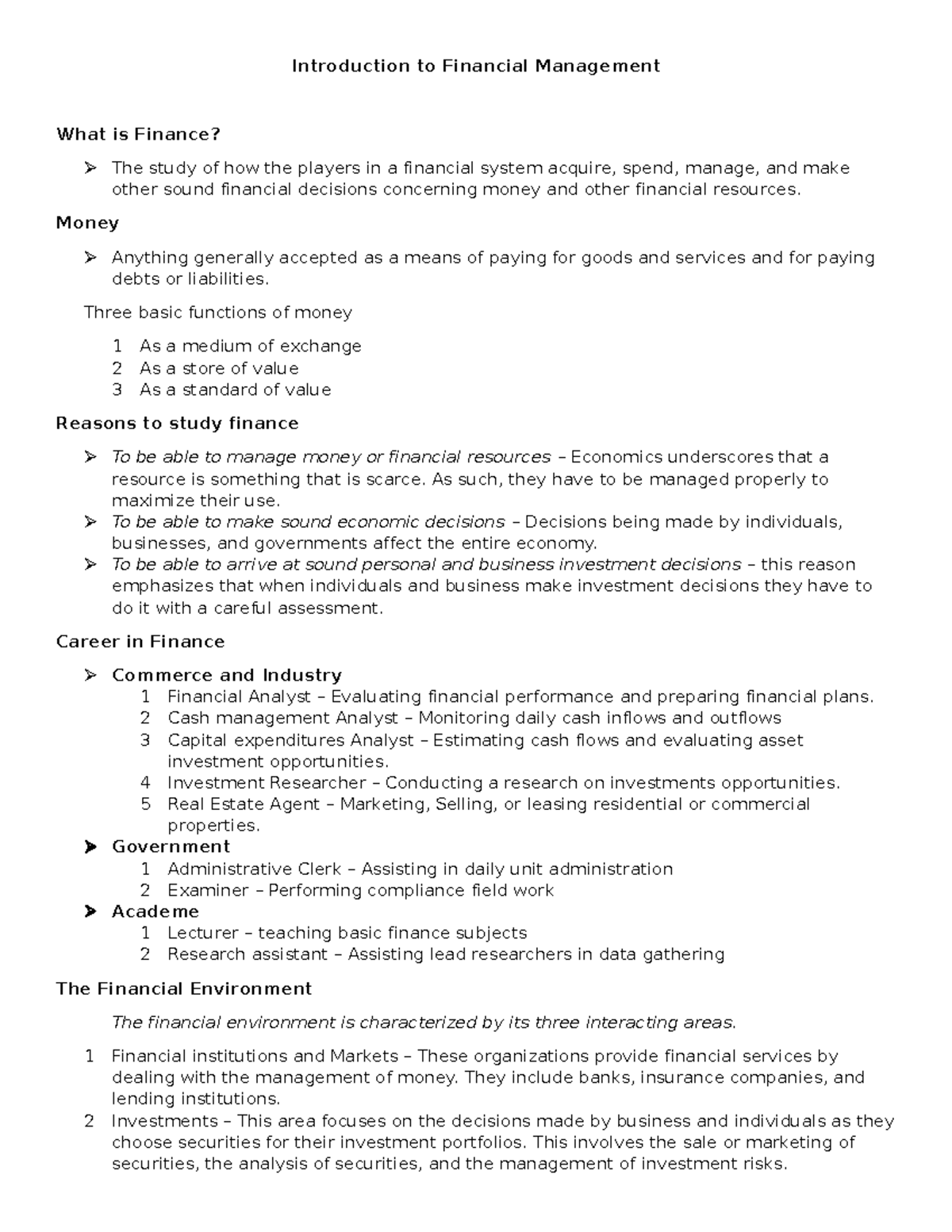 Introduction to Financial Management - Money Anything generally ...