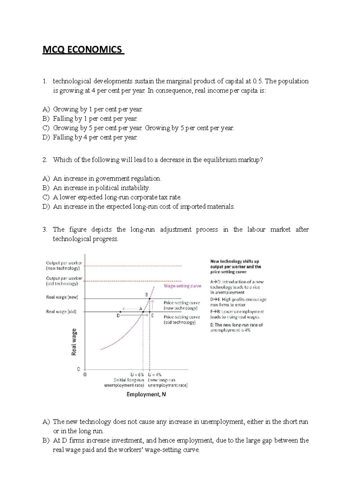 MCQ Economics - Practice material - MCQ ECONOMICS 1. technological ...