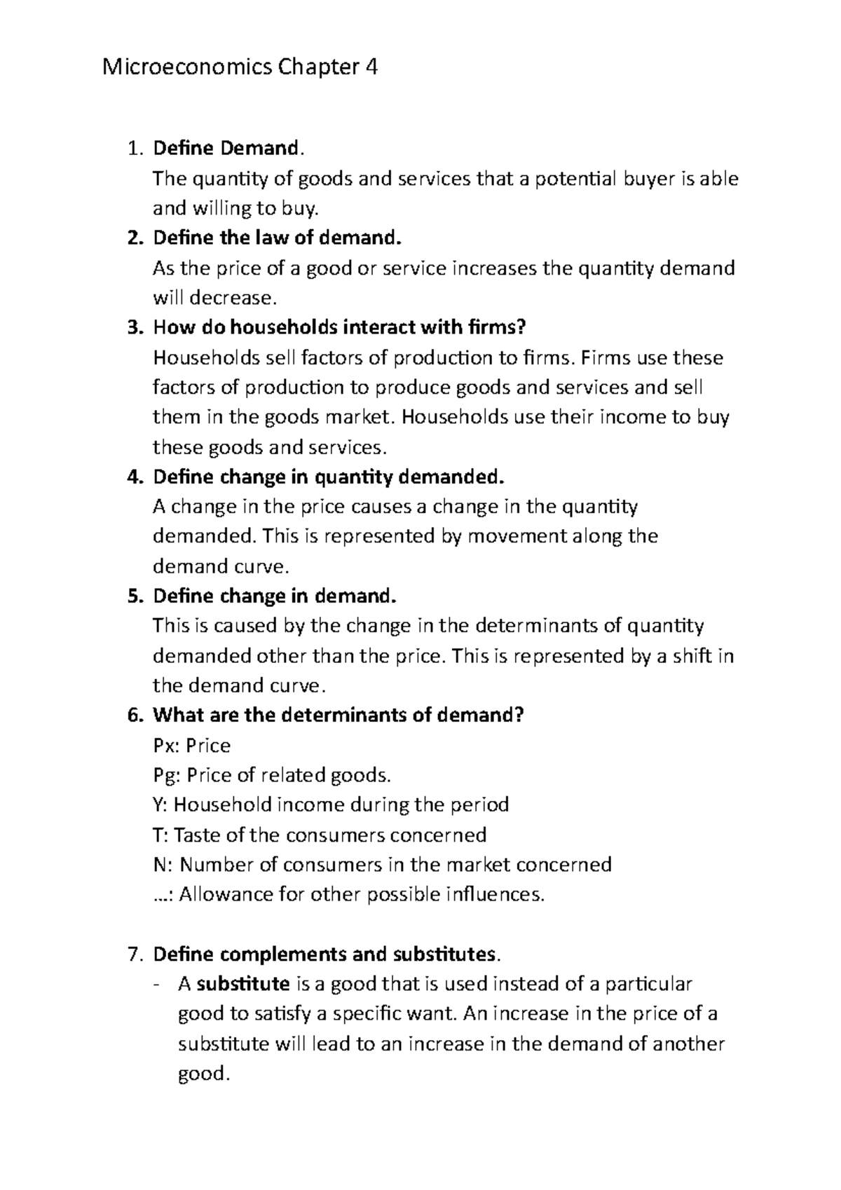 Chapter 4 notes - Microeconomics Chapter 4 Define Demand. The quantity ...