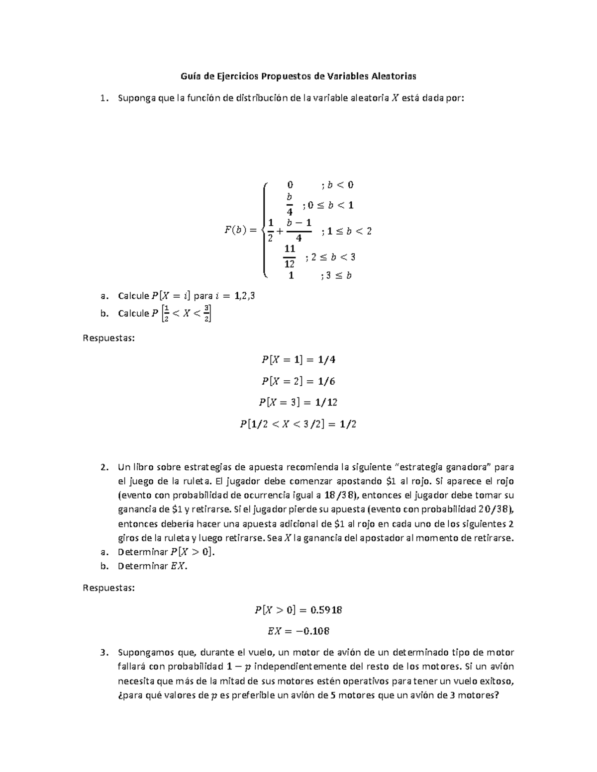 Gu Ã a de Ejercicios Propuestos de Variables Aleatorias - Guía de Ejercicios Propuestos de - Studocu