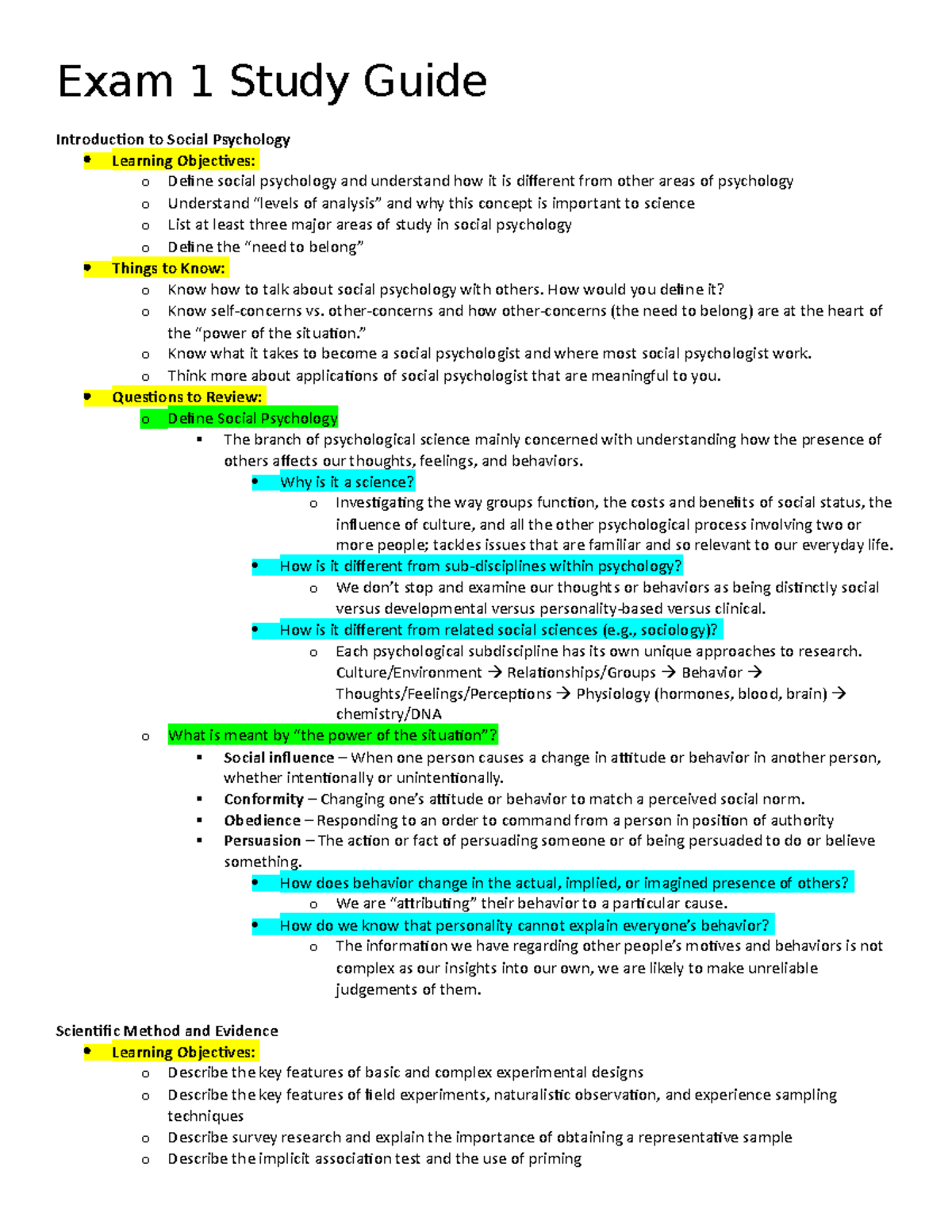 Exam 1 Study Guide - Exam 1 Study Guide Introduction to Social ...