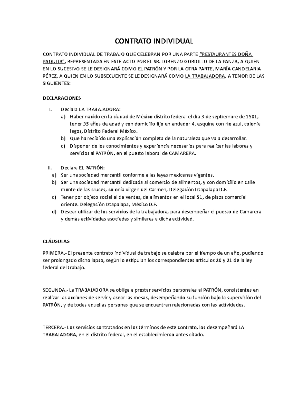 Contrato Individual - ´´weadqw+d - CONTRATO INDIVIDUAL CONTRATO ...