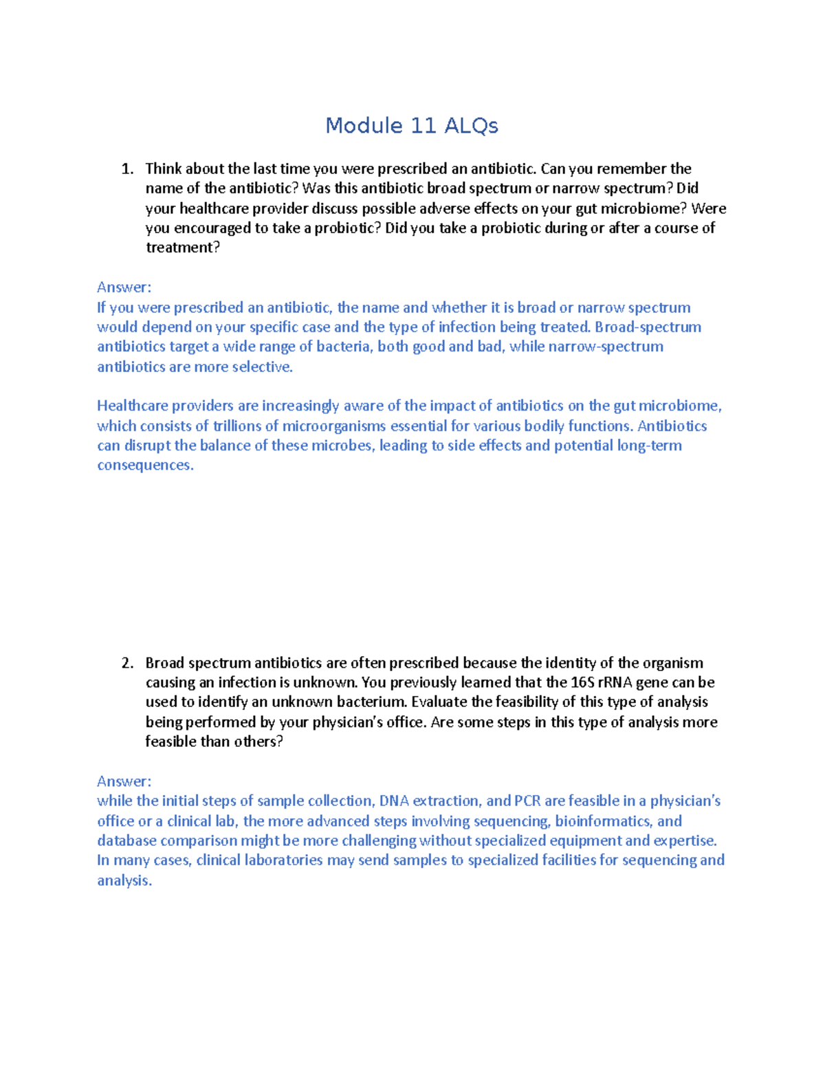 Module 11 ALQs-1 - work doing for class - Module 11 ALQs 1. Think about ...