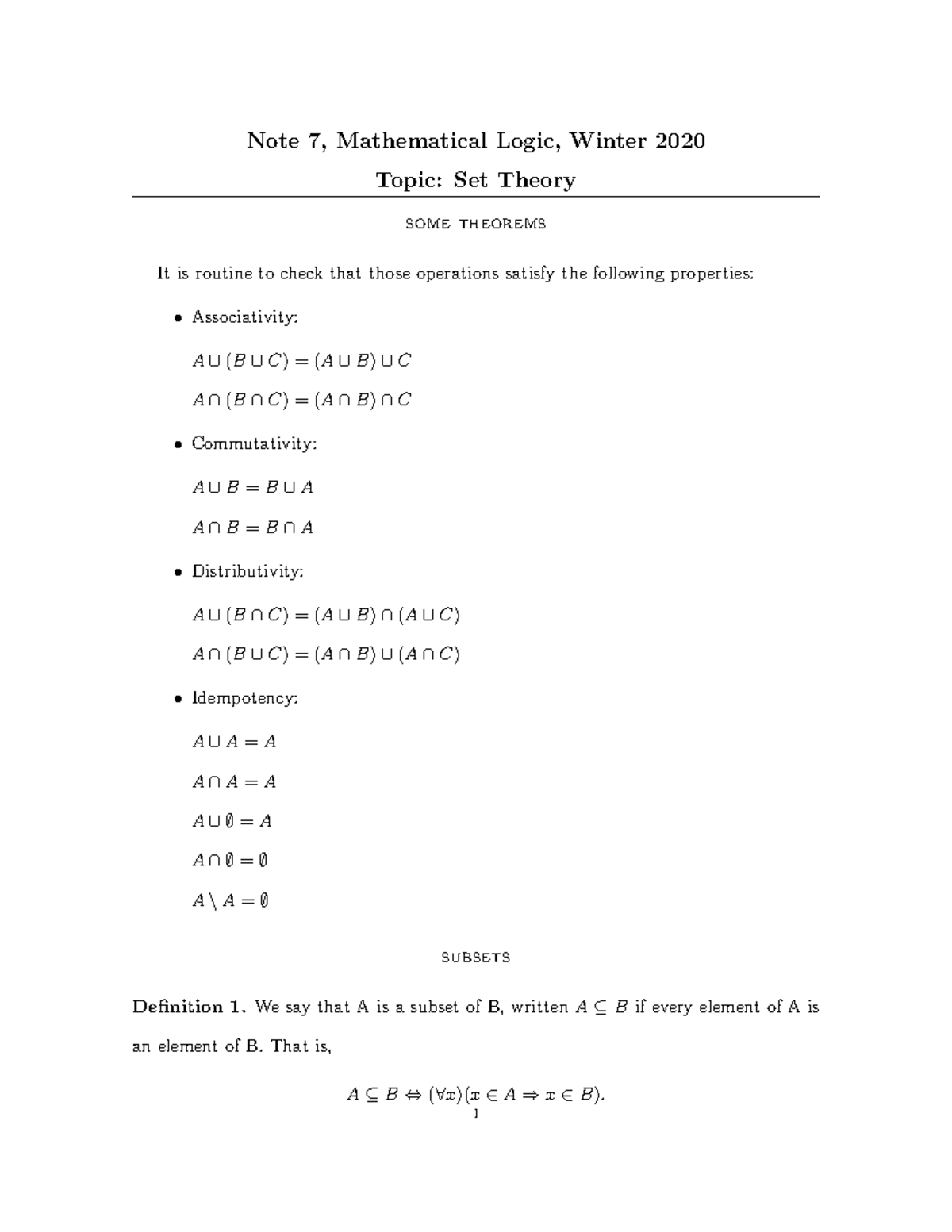 Notepc 07 Exclusion Inclusion Theorems Note 7 Mathematical Logic Winter 2020 Topic Set