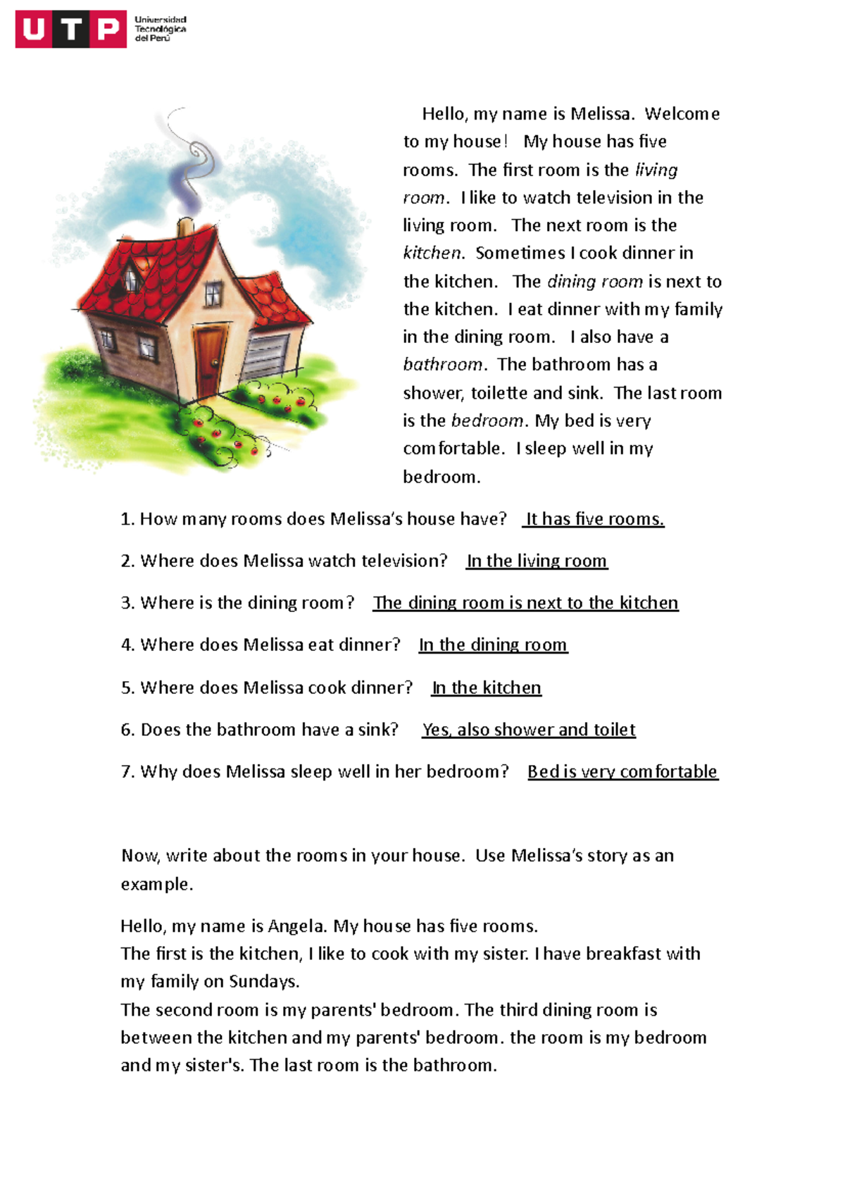 My House reading activities unit 4-week 10 - Hello, my name is Melissa ...