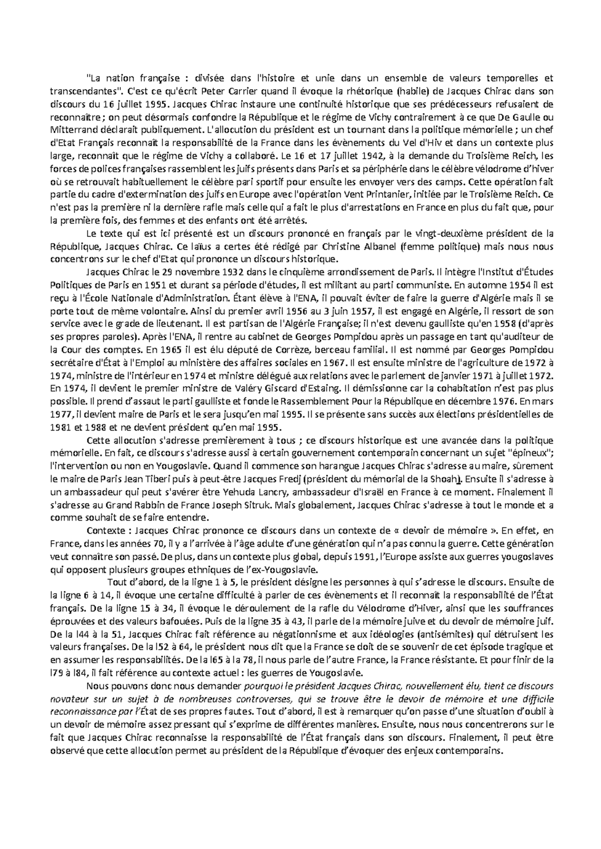 Exposé : Vel-dhiv - "La nation française : divisée dans l'histoire et ...