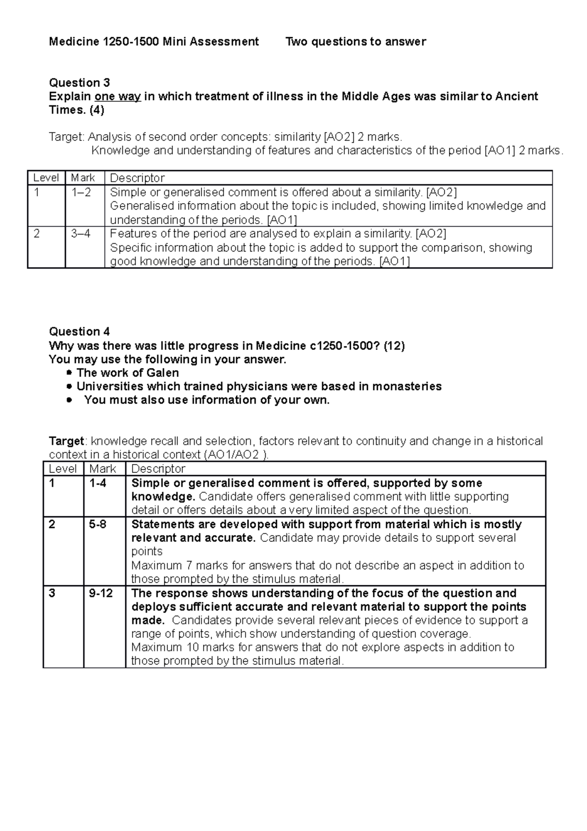 Paper 1 mini assesment - none - Medicine 1250-1500 Mini Assessment Two ...