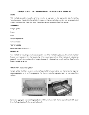 Activity 1 Sampling OF Aggregates - 1 ACTIVITY NO. 1 AASHTO T 2 ...